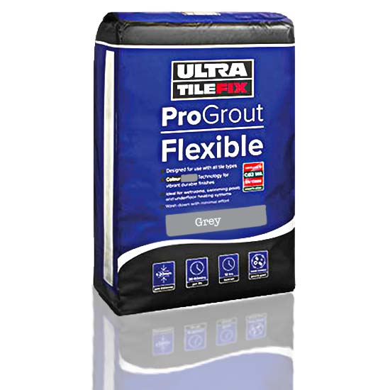 Grey ProGrout 10kg UltraTileFix flexible grout for walls and floors