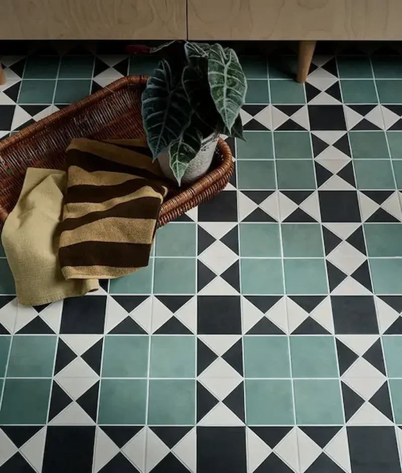 Finchley Pattern Forest Green Porcelain Victorian Style Tile 28x28 Ca ...
